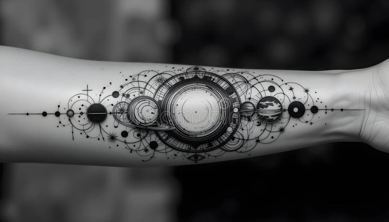 Abstract Black and White Solar System Tattoo. Stock Illustration ...