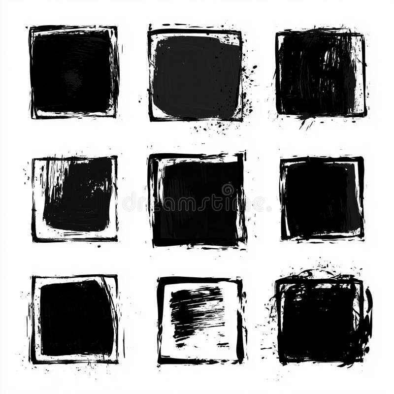 Abstract Black and White Square Brush Strokes with Rough Grunge Texture ...