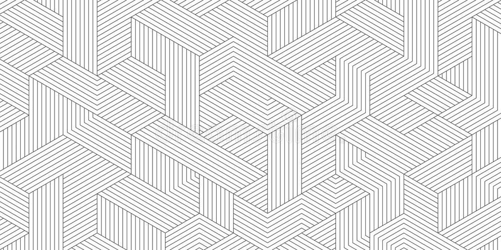 Abstract Black White Stripe Line. Geometric Hexagon Background. Polygon ...