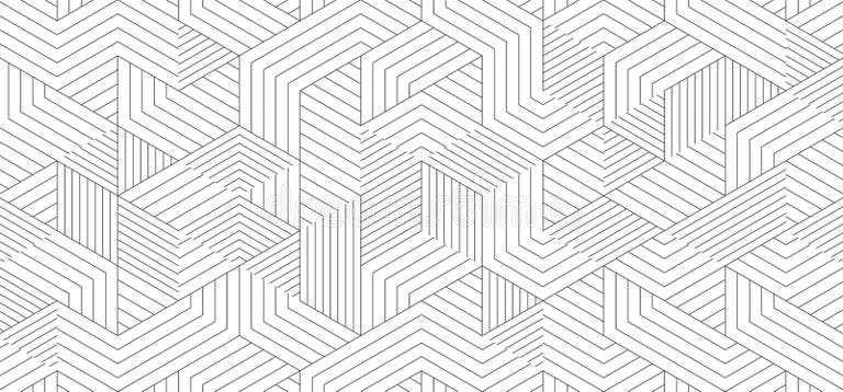 Abstract Black White Stripe Line. Geometric Hexagon Background. Polygon ...