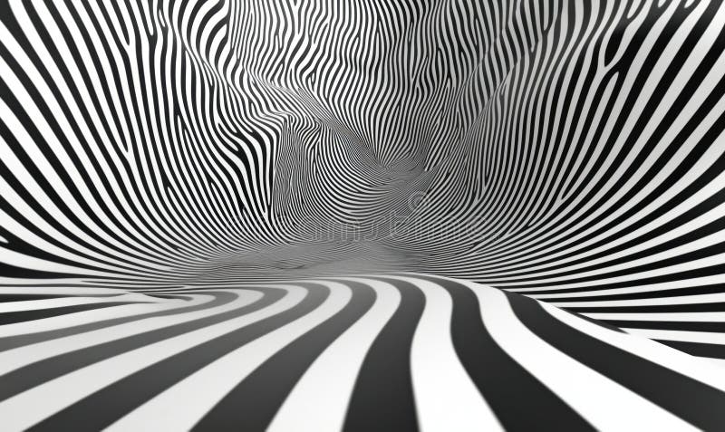 Abstract Black and White Striped Tunnel with Flowing Lines and Depth ...