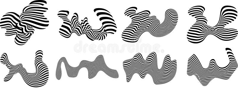 Abstract Black and White Stripes Set. Liquify Wave Line. Stock Vector ...