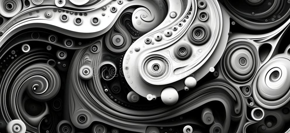 Abstract Black and White Swirling Patterns with Circular Shapes and ...