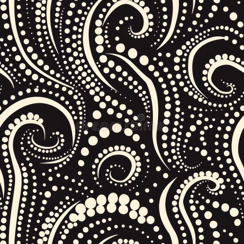 Abstract Black and White Swirls and Dots Pattern Background Stock Photo ...