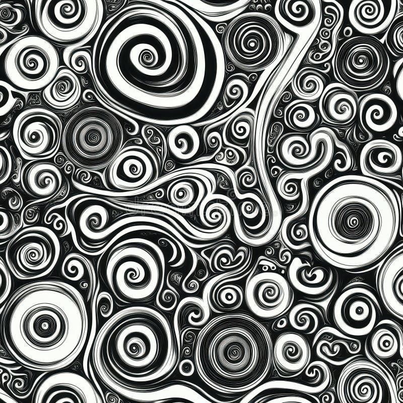 Abstract Black and White Swirls and Spirals in Dynamic Patterns Stock ...