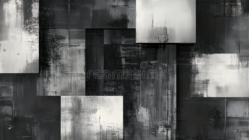 Abstract Black and White Textured Composition with Squares and ...