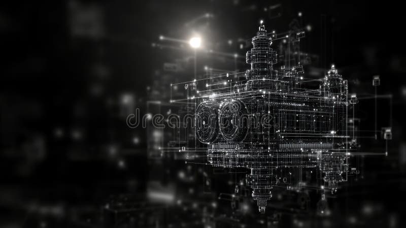 Abstract Black and White Visualization of a Complex Piece of Machinery ...