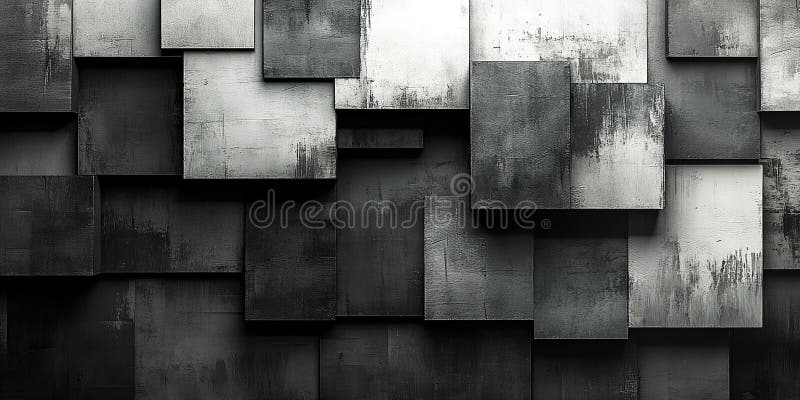 Abstract Black and White Wall with Layered Rectangular Shapes Creating ...