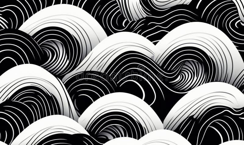 Abstract Black and White Wave Pattern with Intricate Line Design and ...