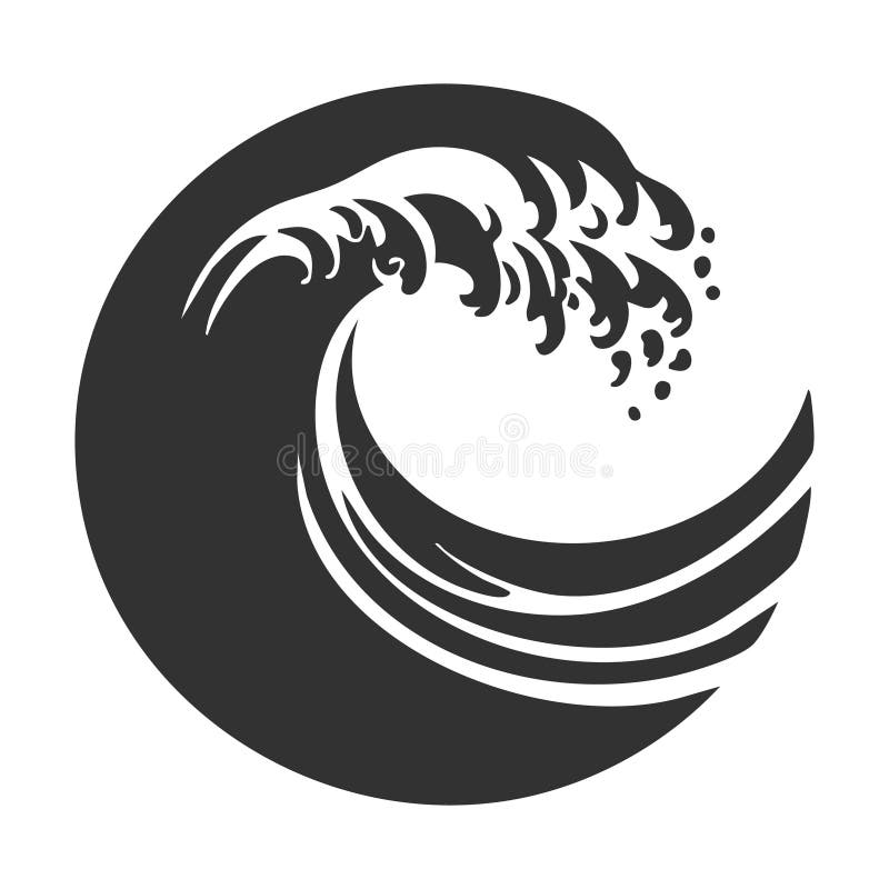 Abstract Black and White Wave Symbol Illustration, Featuring a Stylized ...
