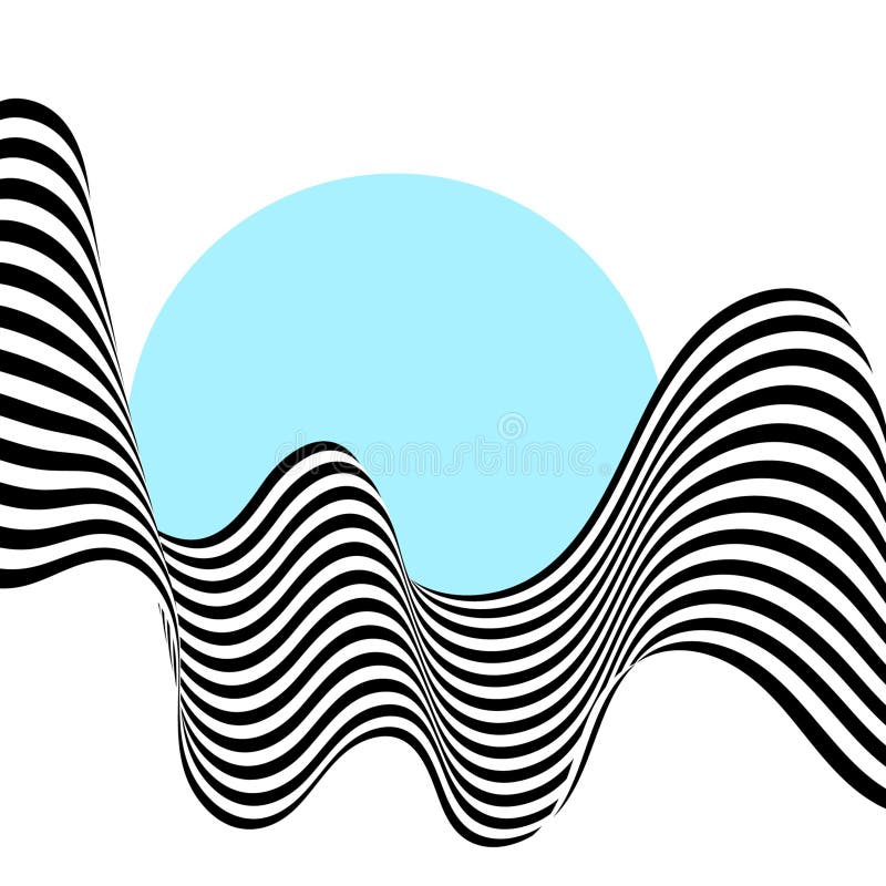 Abstract Black and White Waves. Wave Pattern with Blue Circle. Eps 10 ...