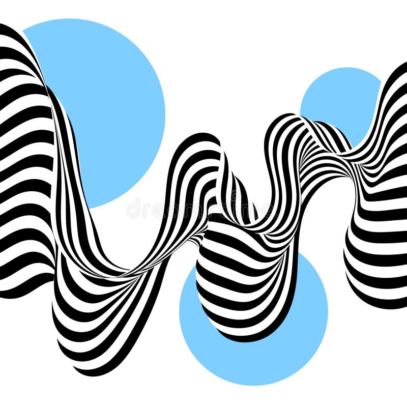 Abstract Black and White Waves. Wave Pattern with Blue Circles. Eps 10 ...