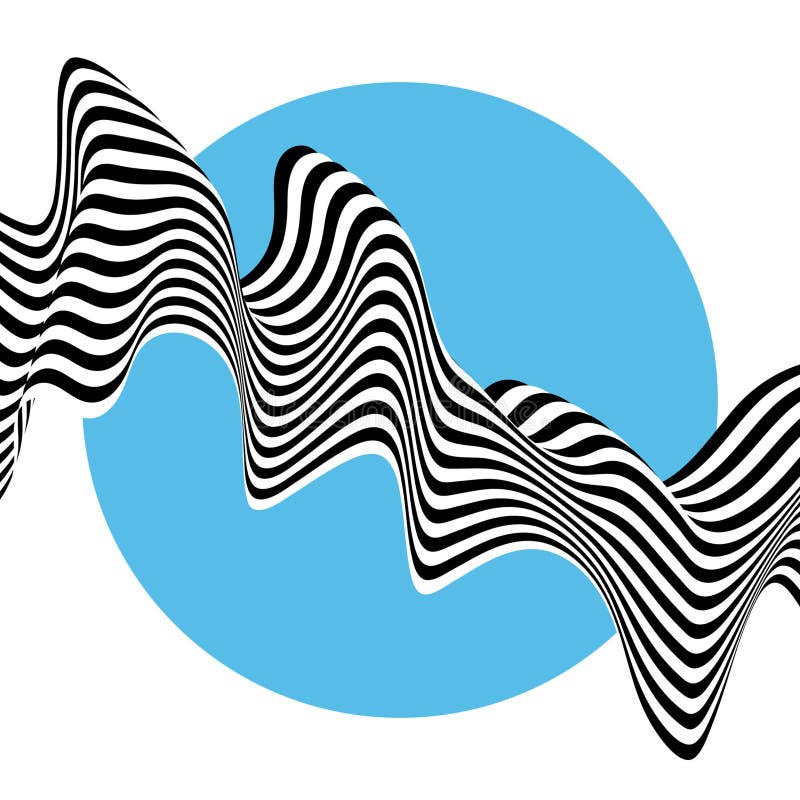 Abstract Black and White Waves. Wave Pattern with Blue Circles. Eps 10 ...