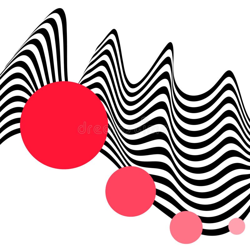 Abstract Black and White Waves. Wave Pattern with Color Circles. Vector ...