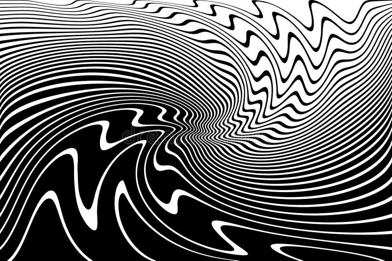 Abstract Black and White Wavy Lines Halftone Pattern. Whirl Motion ...
