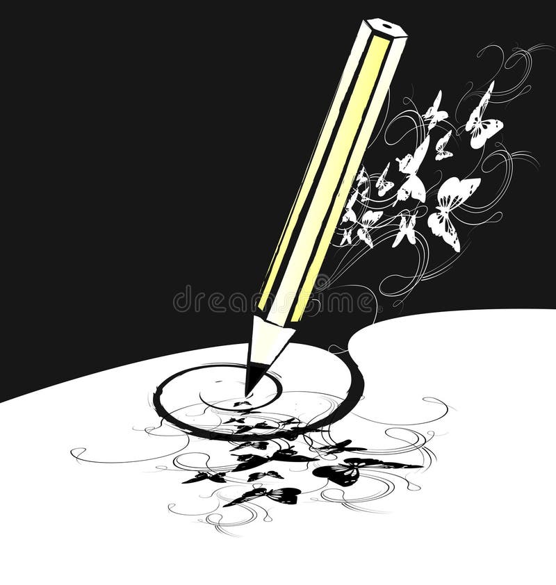 Abstract Black-white Writing Pencil Stock Vector - Illustration of time ...