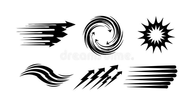 Abstract Black Wind and Energy Vector Icons for Speed and Power Design ...