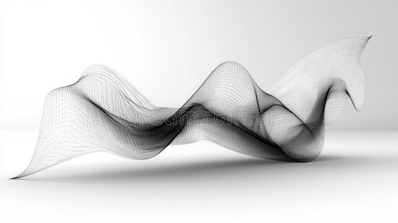 Abstract Black Wireframe Waveform Design on White Background for Modern ...