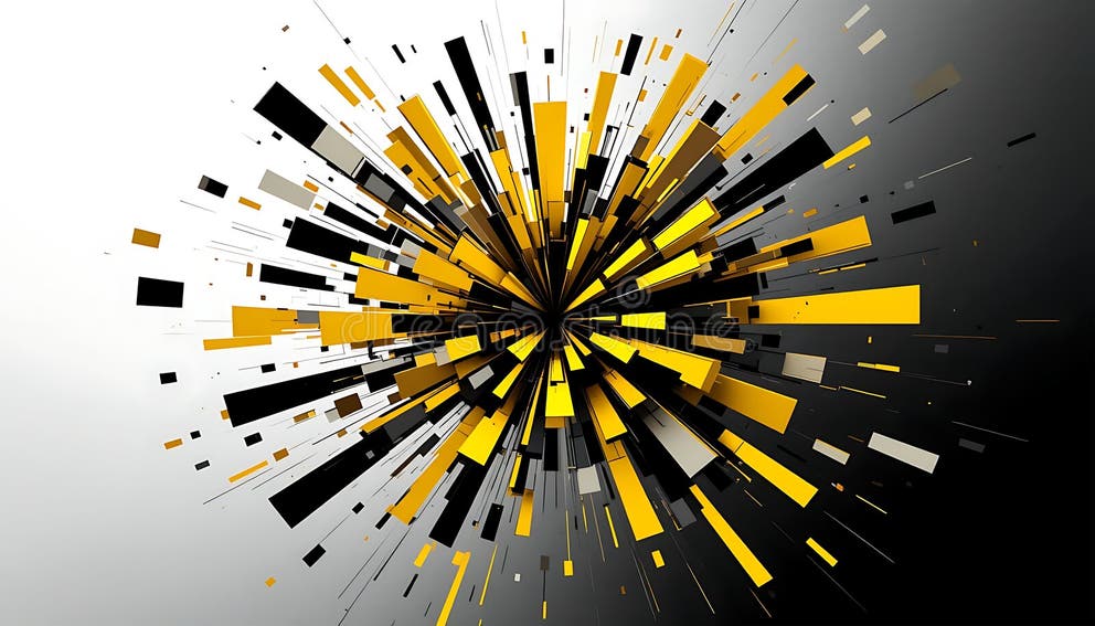 Abstract Black Yellow 3 D Geometric Explosion Radiating Design Stock ...