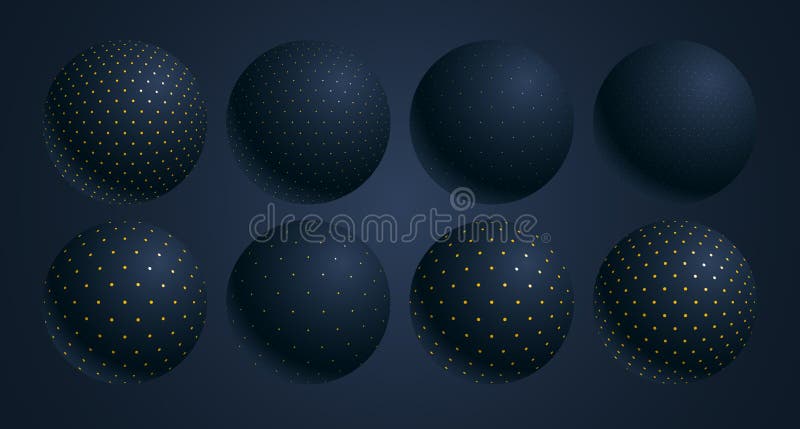 Abstract Black and Yellow Dotted Spheres Vector Set, Balls Decorated ...
