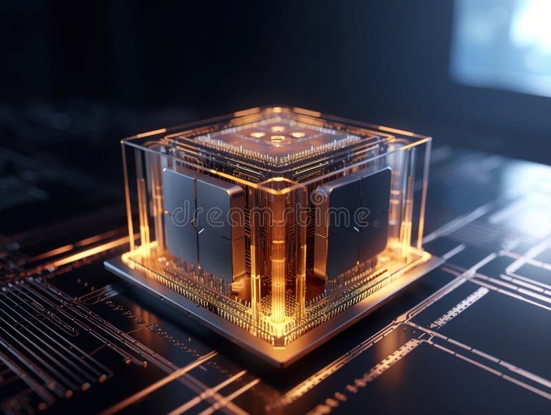 Abstract Blank Golden Chip on Metal Background. Quantum Microprocessor ...