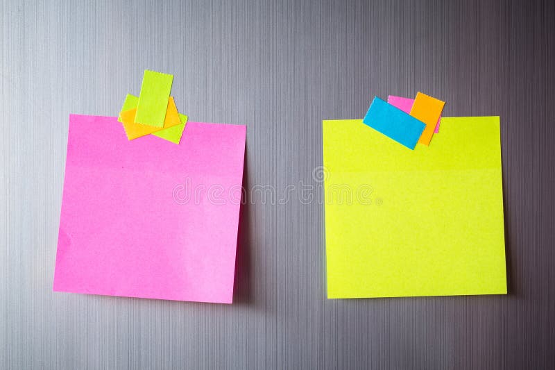 Abstract of Blank Paper and Stick Paper on Refrigerator Door. Paper ...