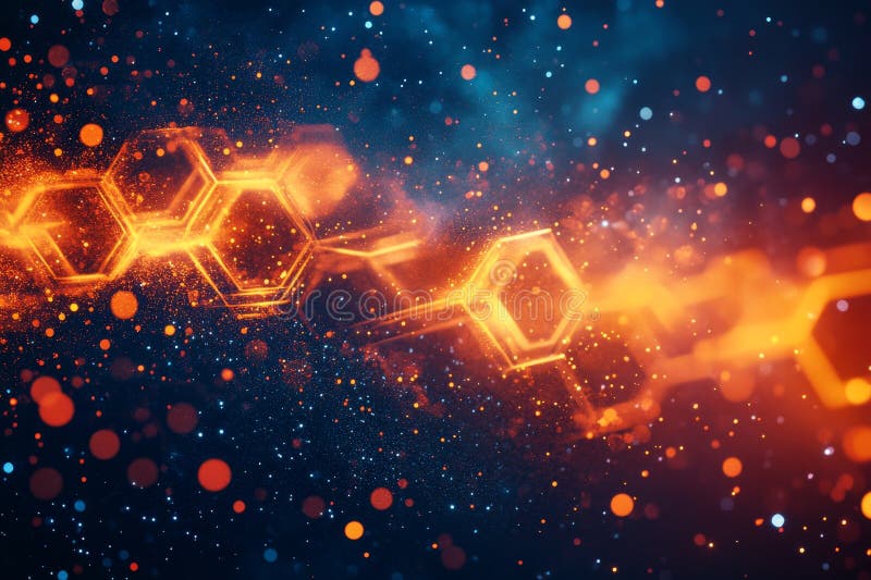 An Abstract, Blazing Background Adorned with Glowing Hexagons and ...
