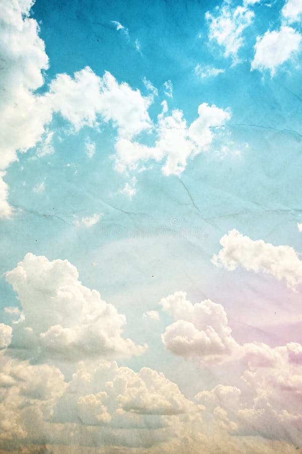 Sky and Fluffy Cloud with Gradient Color and Grunge Paper Texture Stock ...