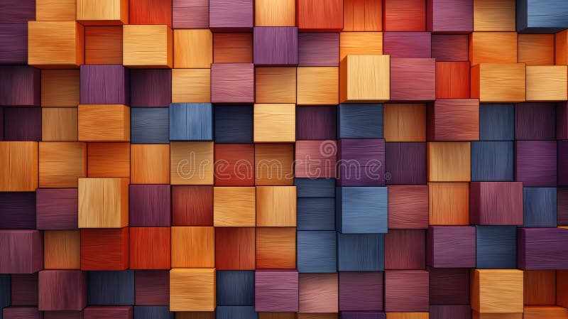 Abstract Block Stack Wooden 3d Cubes, Colorful Wood Texture for ...