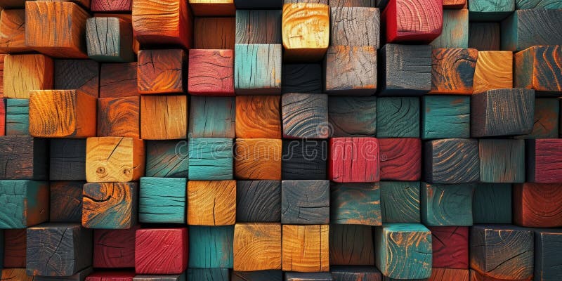 Abstract Block Stack Wooden 3d Cubes, Colorful Wood Texture for ...