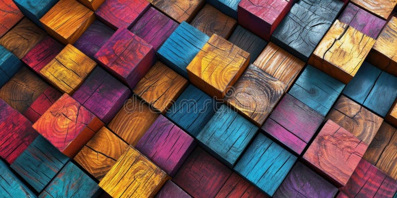 Abstract Block Stack Wooden 3d Cubes, Colorful Wood Texture for ...