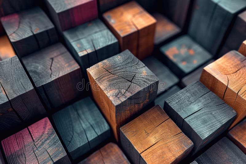 Abstract Block Stack Wooden 3d Cubes, Colorful Wood Texture for ...
