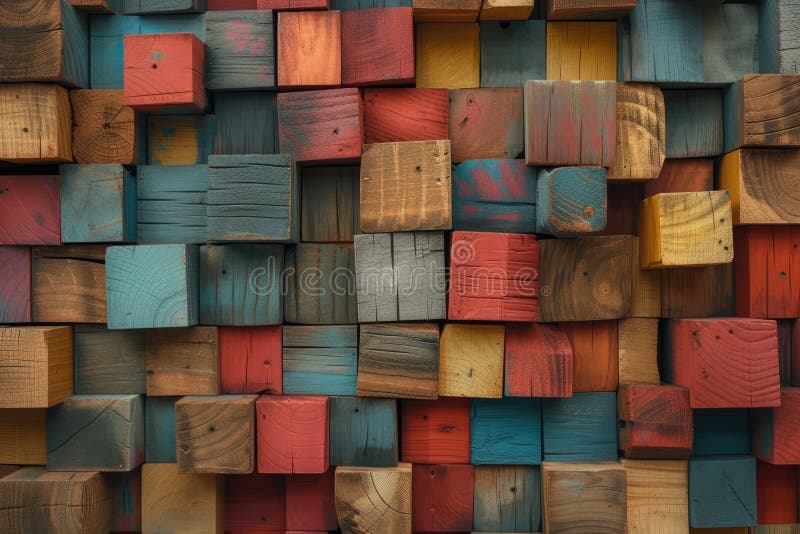 Abstract Block Stack Wooden 3d Cubes, Colorful Wood Texture for ...