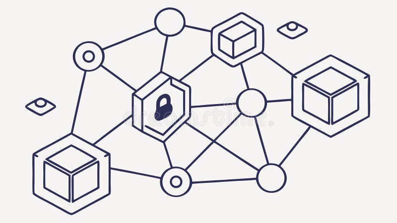 Abstract Blockchain Network with Secure Data Cubes, Vector Design Generative AI Stock ...