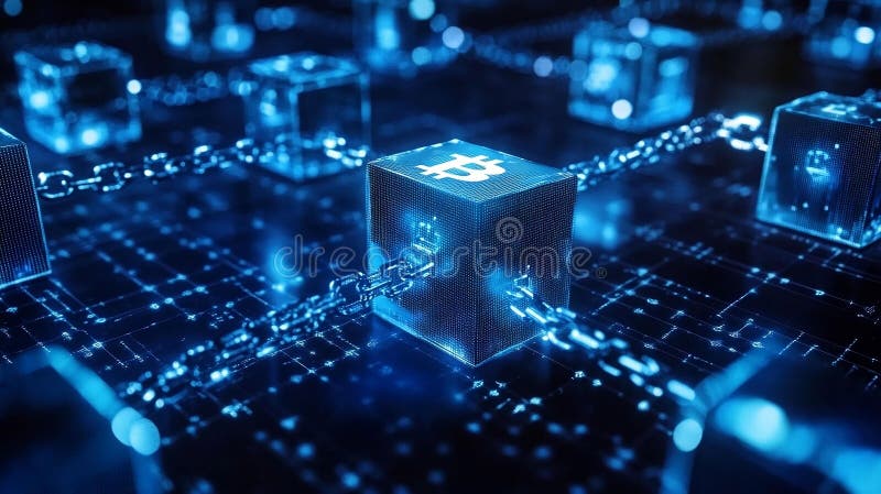Abstract Blockchain Representation in Blue Hues. Generative AI Stock ...