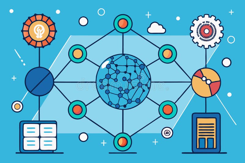 An Abstract Blockchain Technology Network Structure, Showcasing Interconnected Nodes and Icons ...
