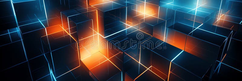 Abstract Blocks Illuminated with Blue and Orange Light, AI Generated ...