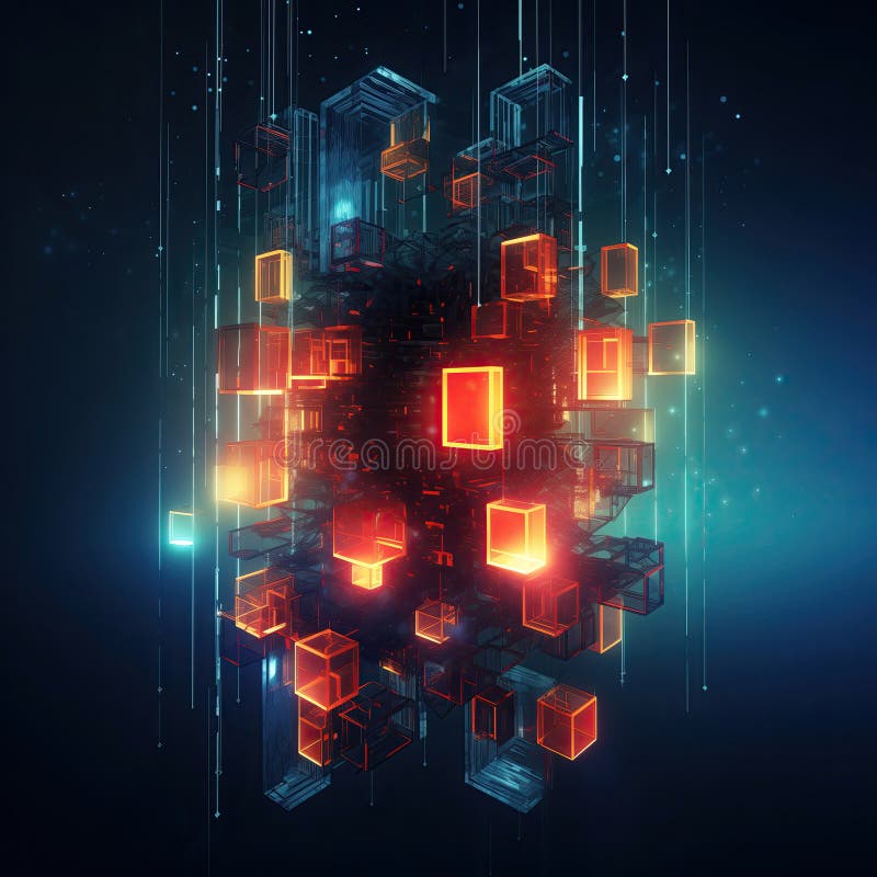Blockchain Technology. Abstract Blocks Illustration on Dark Background ...