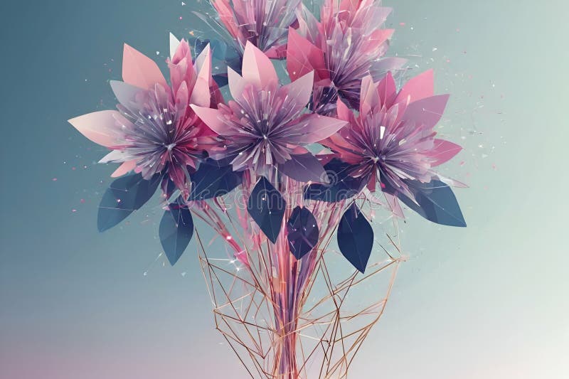 Low Poly Bouquet of Flowers - Stylized Digital Art Stock Illustration ...