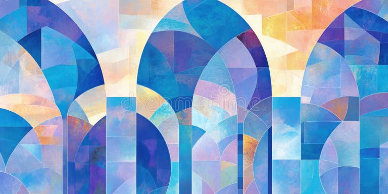 Abstract Blue Arch Geometry with Modern Pastel Pattern Stock Image ...