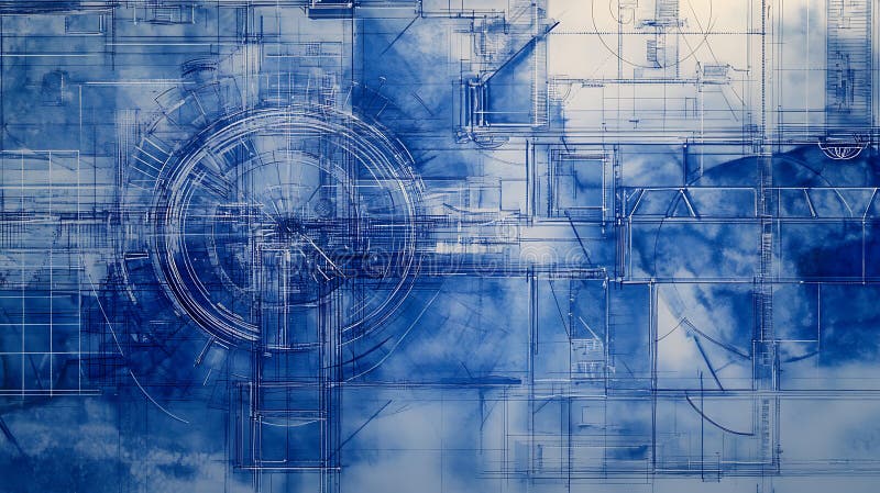 Abstract Blue Architectural Blueprint Design with Geometric Patterns ...