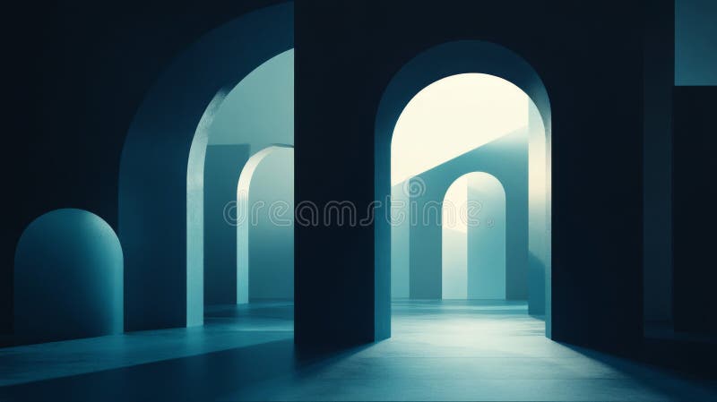 Abstract Blue Architectural Composition with Arched Pathways and ...