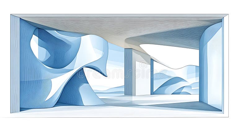 Abstract Blue Architectural Interior Design Rendering Stock Image ...