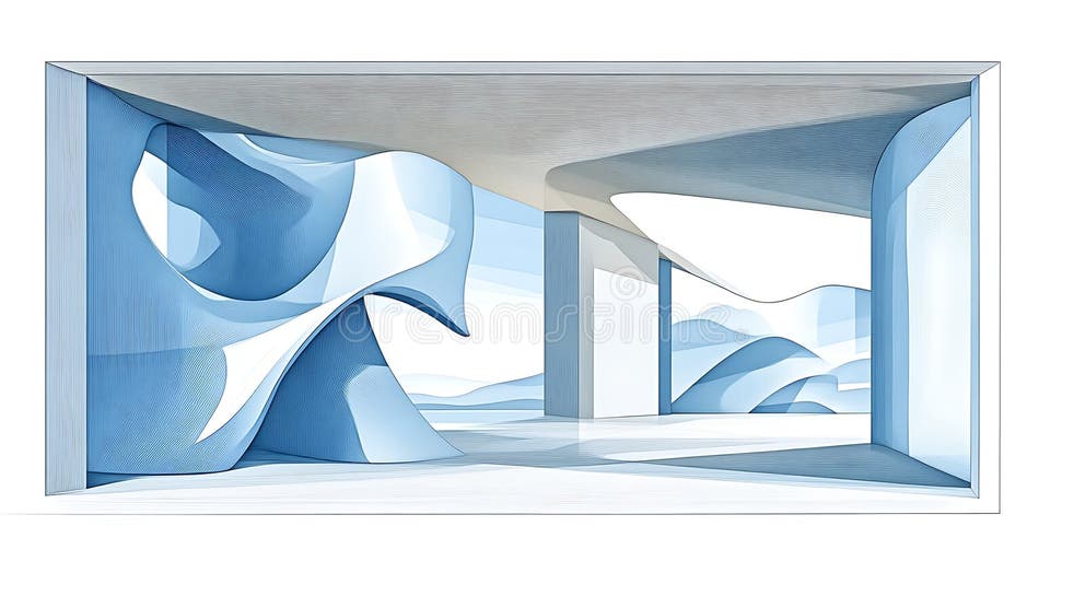 Abstract Blue Architectural Interior Design Rendering Stock Image ...