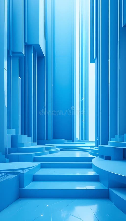 Abstract Blue Architectural Pathway: Serene Geometric Forms Stock ...