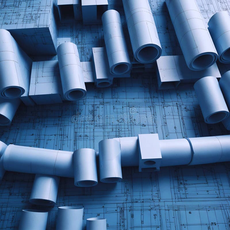 Abstract Blue Architecture Plans Background from Above, Building ...