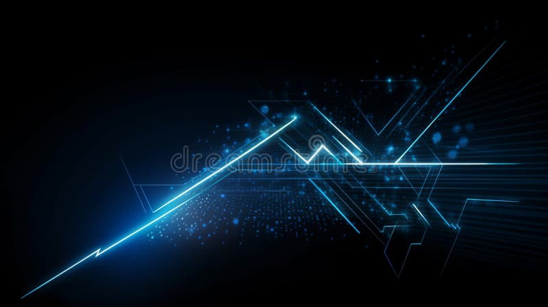 Abstract Blue Arrow Glowing with Lighting and Line Grid on Blue ...