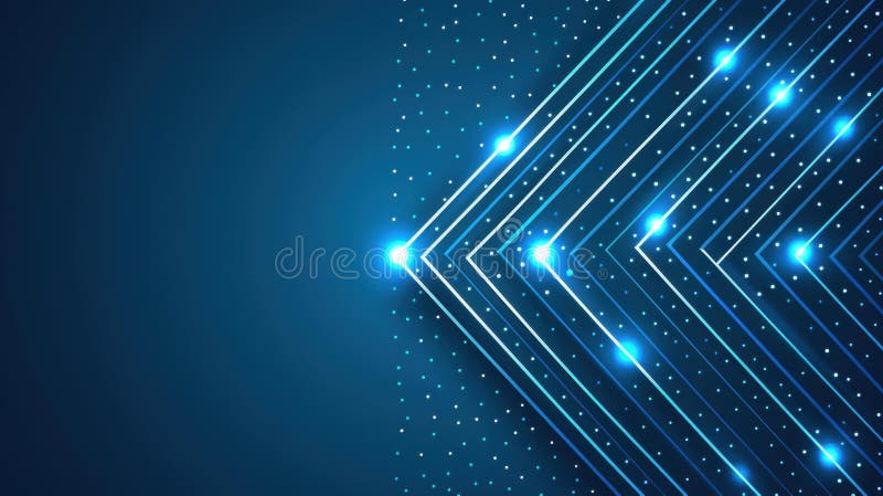 Abstract Blue Arrow with Lighting, Line Grid on Hitech Blue Background ...