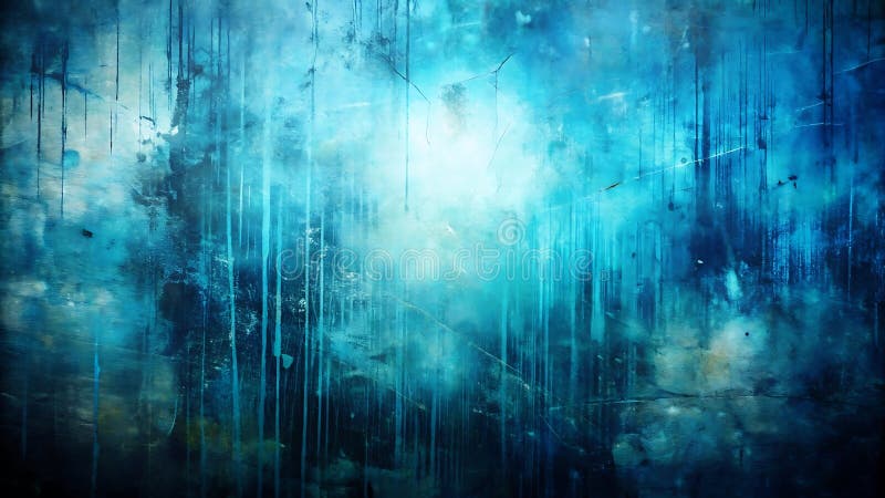 Abstract Blue Art with Dripping Lines and a Central Bright Cloud Like ...