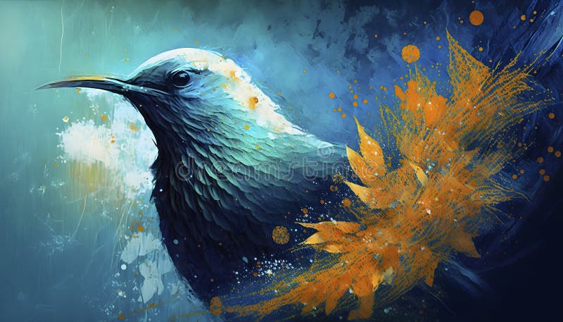 Abstract Blue Background with Bird and Flower. Perfect for Scrapbooking ...